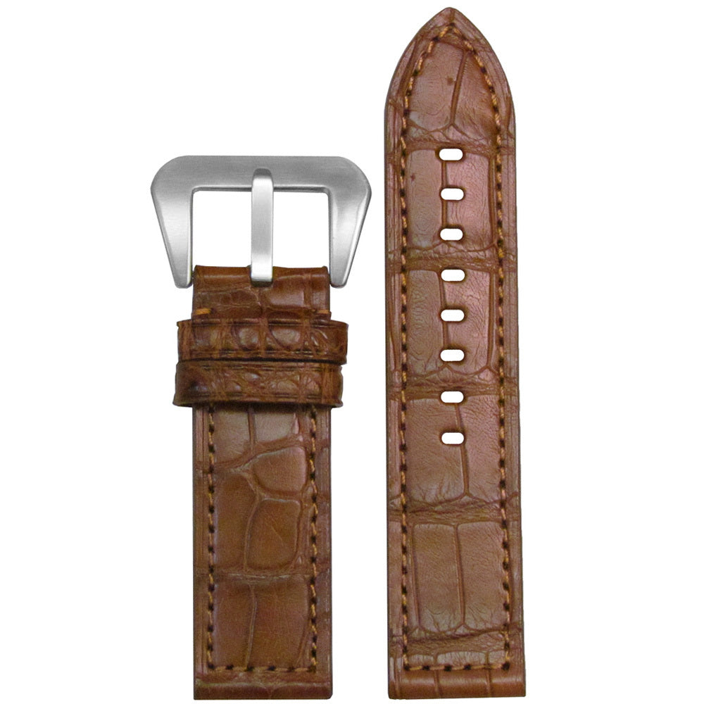American Alligator Skin Watch Band | Flat | Chestnut | Match Stitch ...