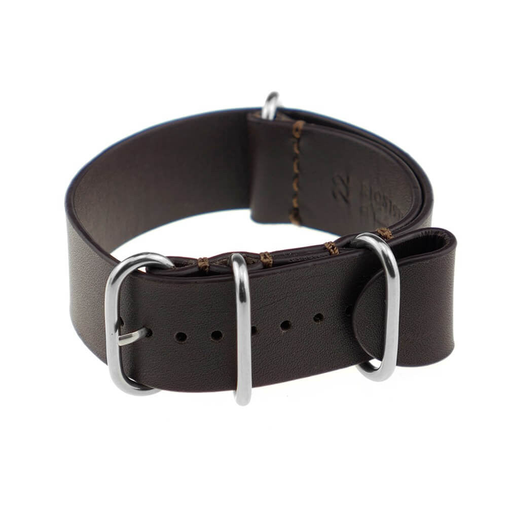 Calfskin Watch Band | Athens | One-Piece | 4 Polished Rings | Mocha ...