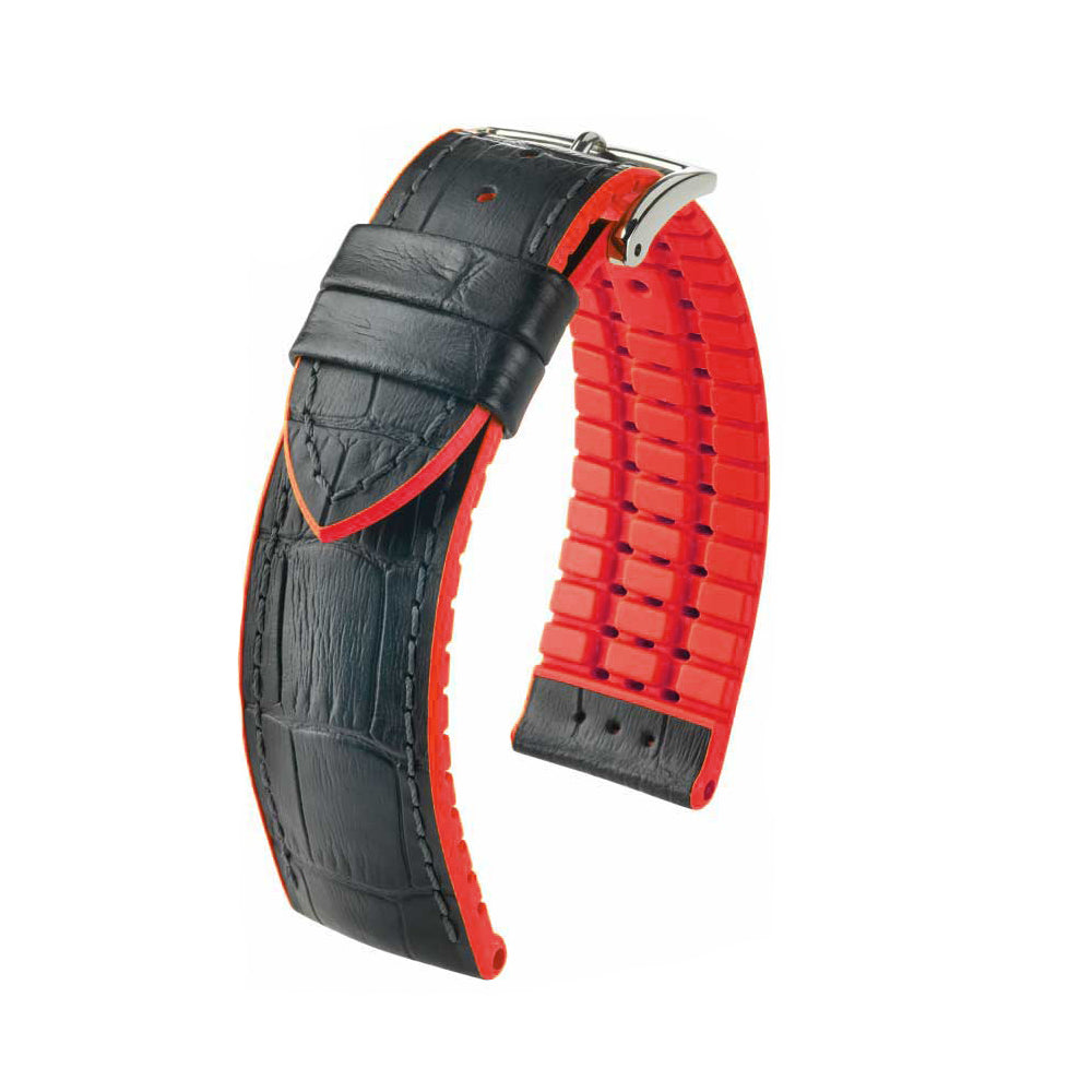 Hirsch Performance Series Watch Strap | Andy | Black | Red Backing and ...