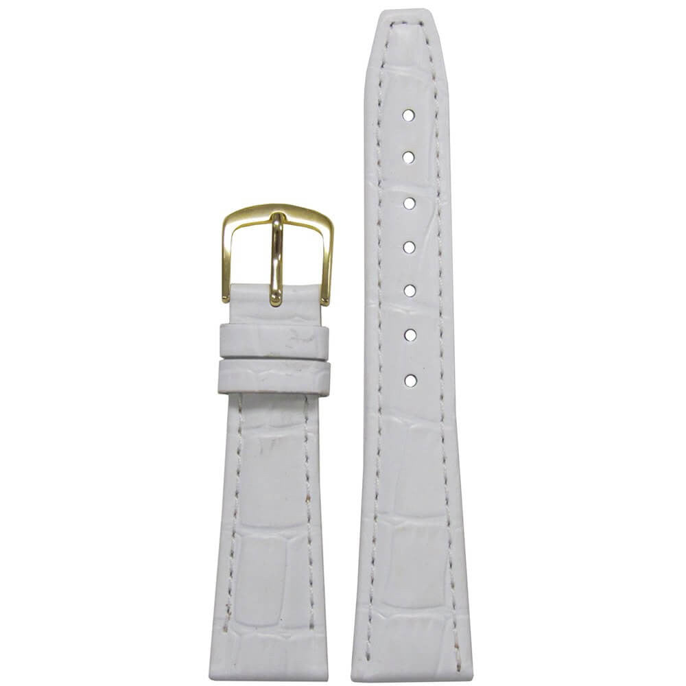 Ladies Embossed Alligator Grain Leather Watch Band | White | Semi-Matt ...
