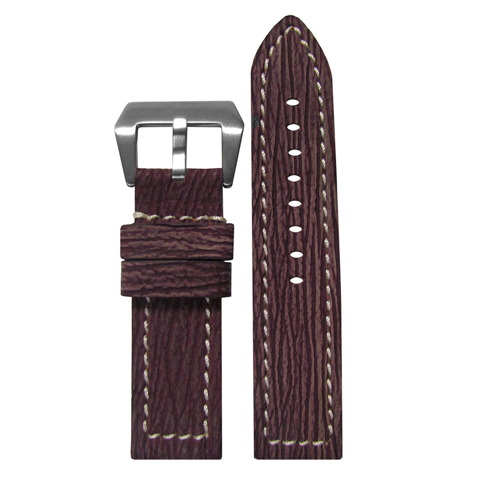 Nubuck Shark Skin Watch Band | Bordeaux | Flat | White Stitch ...